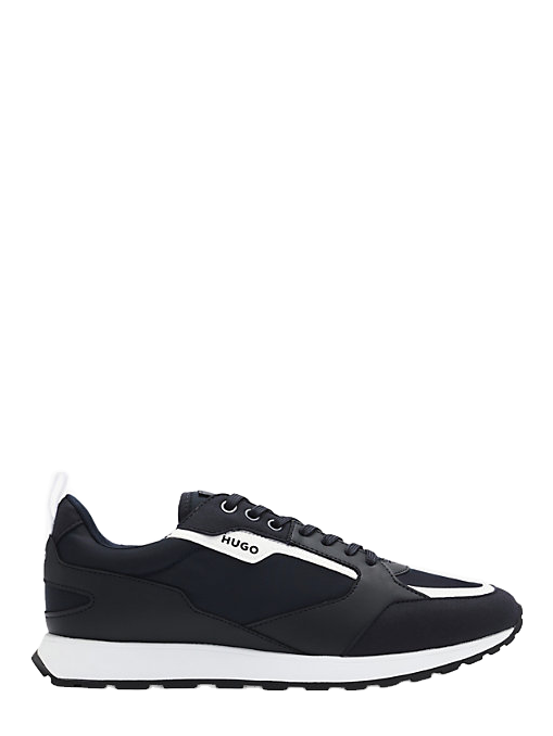 HUGO Logo-Embossed Leather and Mesh Low-Top Trainers
